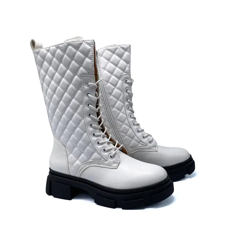 Henry Ferrara White Quilt Chunky Bootie for Girls | Laced Shoe – Laced ...