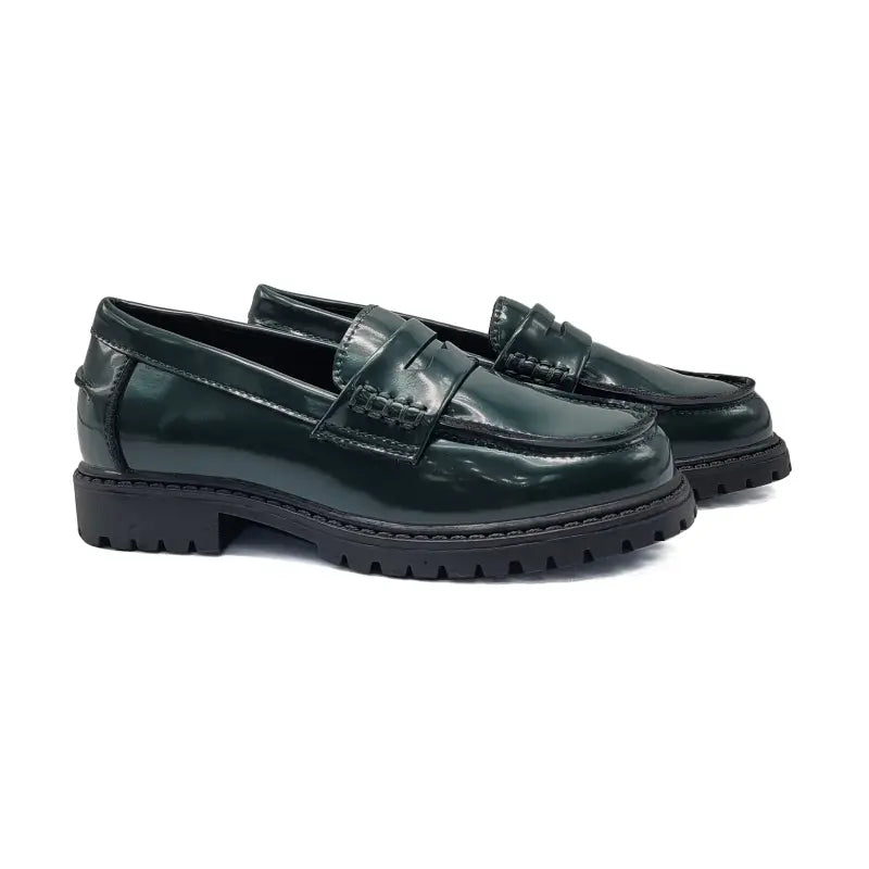 Mamelina Hunter Green Girls Chunky Penny Loafer 1228 – Laced Shoe Inc